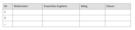 Tabellarische Darstellung der Meilensteine mit Detailinformationen