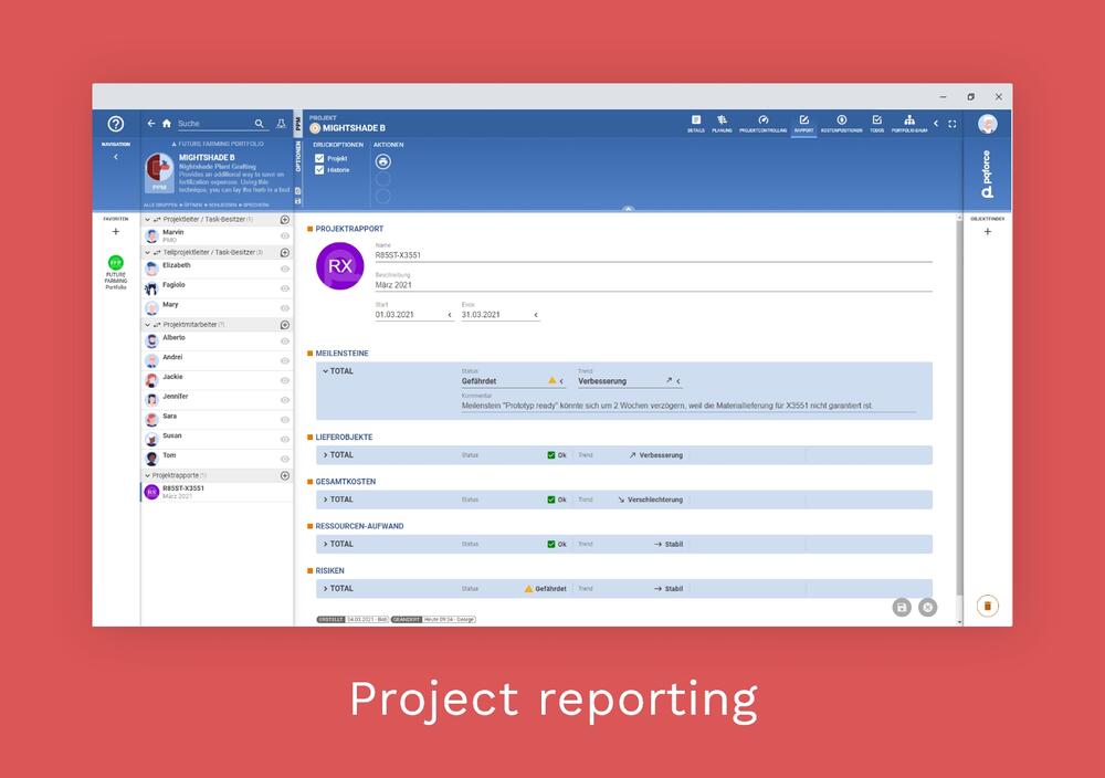 Vergleich PROJEKTA · PQFORCE · EasyProject · macooa · Stackfield