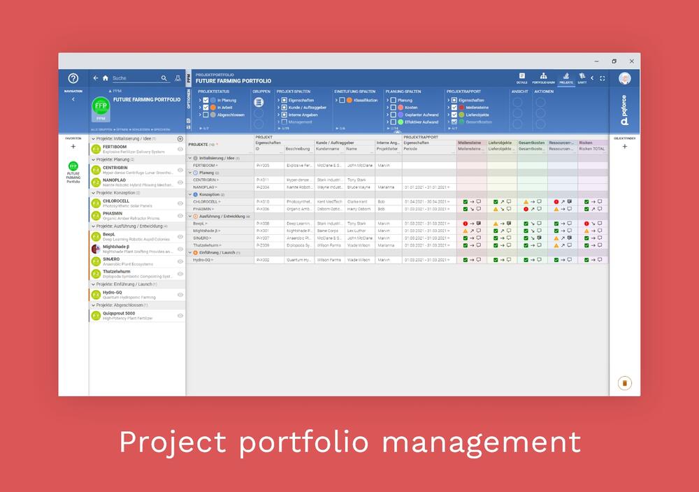 Vergleich PROJEKTA · PQFORCE · EasyProject · macooa · Stackfield