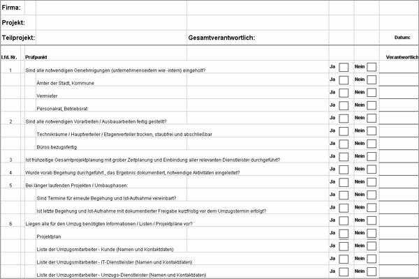 Vorlage: Checkliste in Excel